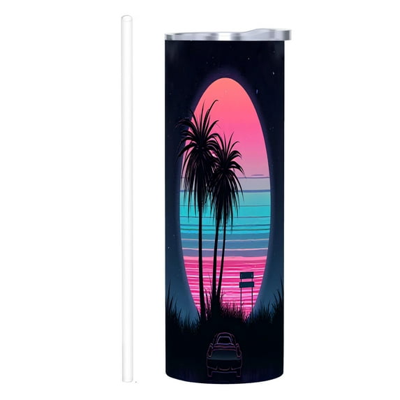 20 oz Stainless Steel Insulated Tumbler - Retro Sunset Design with Palm ...