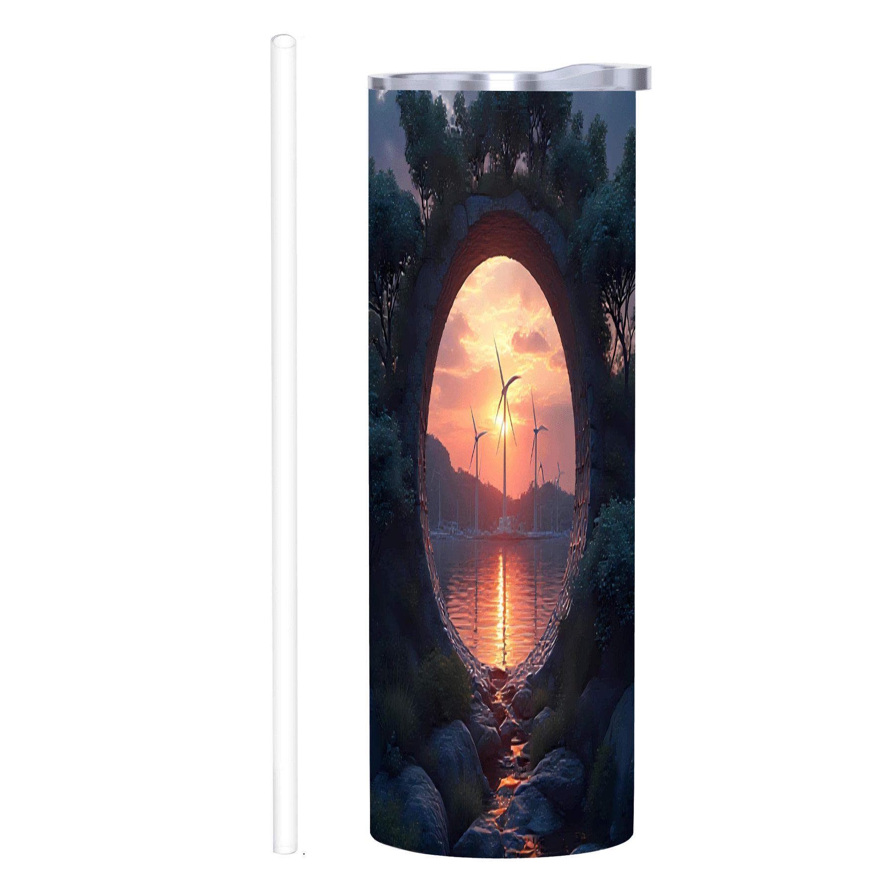 20 oz Stainless Steel Insulated Tumbler - Scenic Sunset Design with ...
