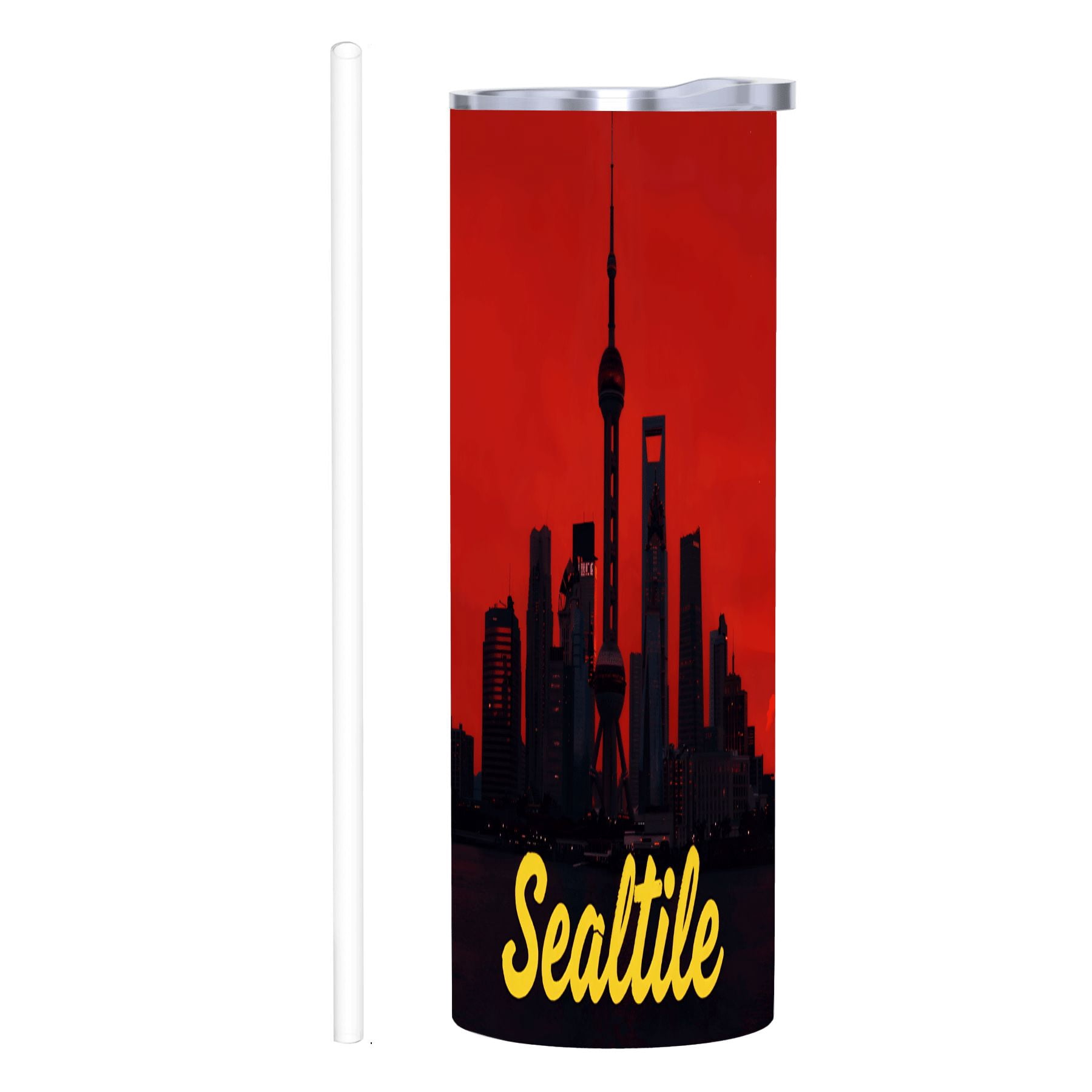 20 oz Stainless Steel Insulated Tumbler - Seattle Skyline Design Red ...