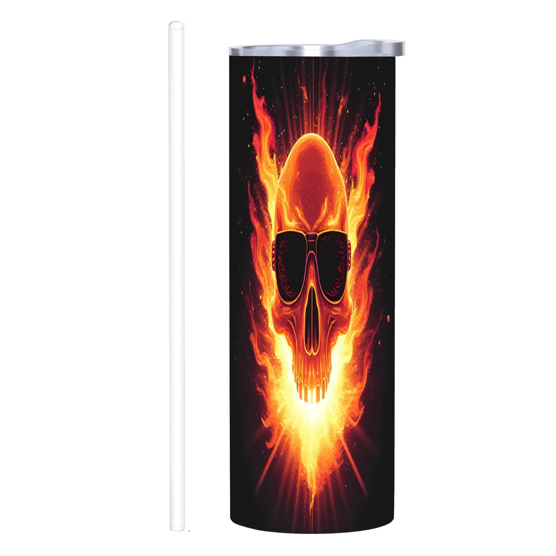 20 oz Stainless Steel Insulated Tumbler - Skull & Flames Design Double ...