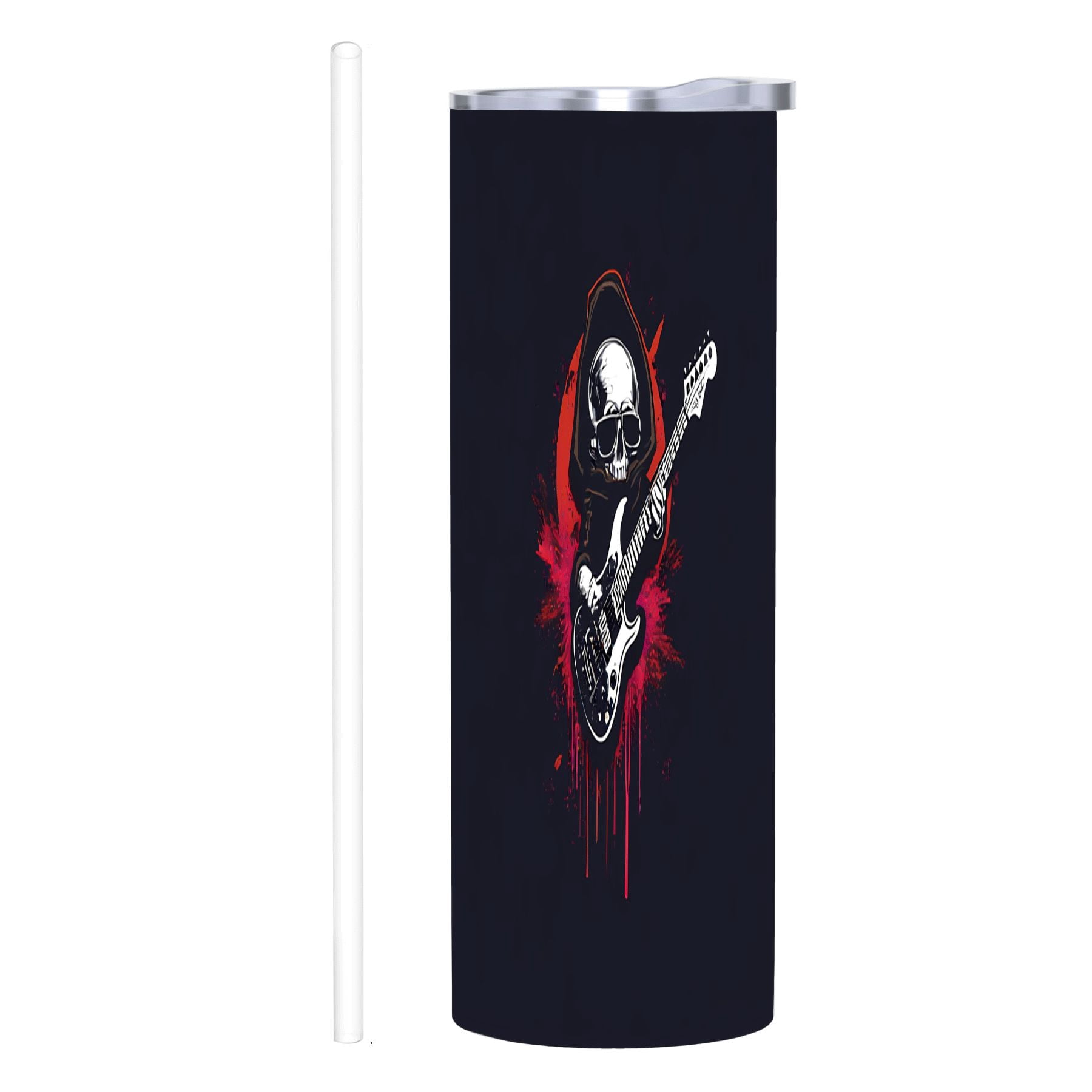 20 oz Stainless Steel Insulated Tumbler - Skull & Guitar Design Red ...