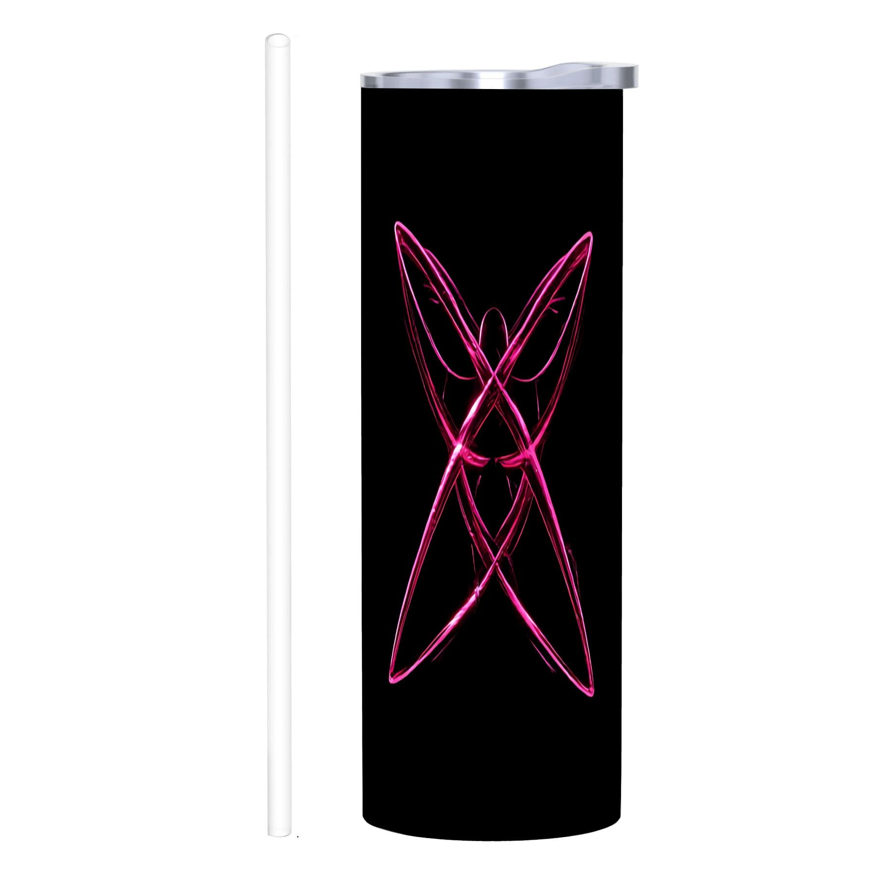 20 oz Stainless Steel Insulated Tumbler - Sleek Black with Vibrant Pink ...