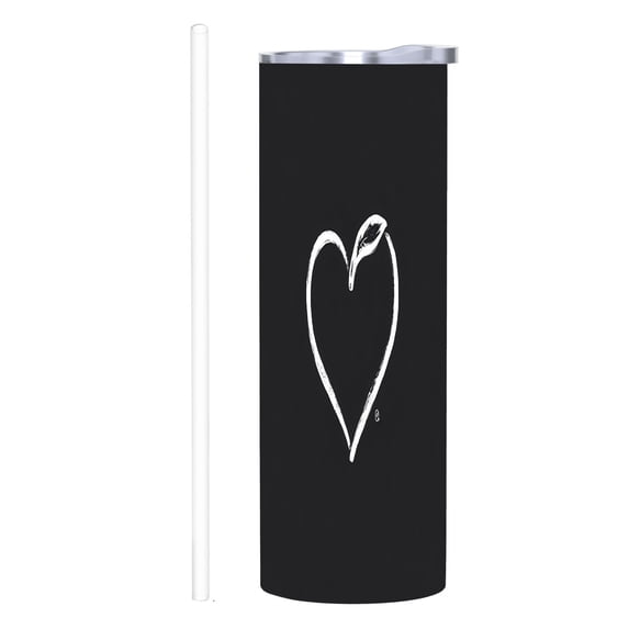 20 oz Stainless Steel Insulated Tumbler - Sleek Black with White Heart ...