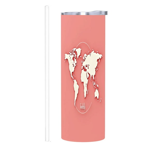 20 oz Stainless Steel Insulated Tumbler - Soft Pink with White World Map & ' Lolly ' Design ...