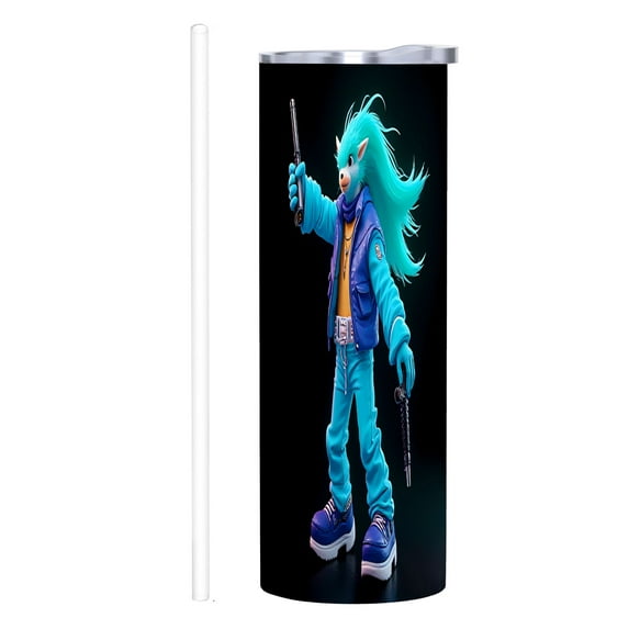 20 oz Stainless Steel Insulated Tumbler - Stylish Blue Character Design ...