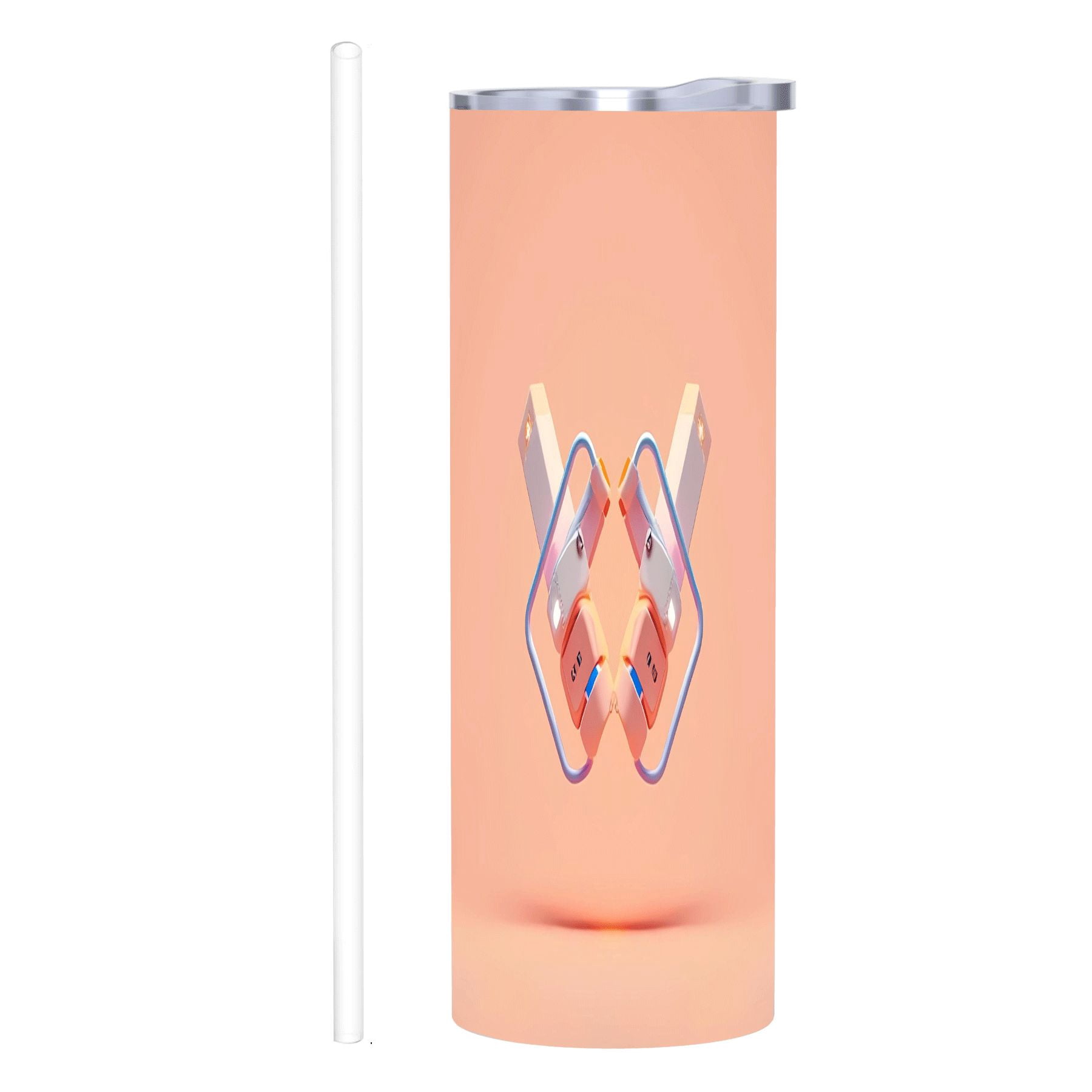 20 oz Stainless Steel Insulated Tumbler - Stylish Peach with Red & Blue ...