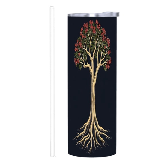 20 oz Stainless Steel Insulated Tumbler - Stylish Tree Design with Red ...