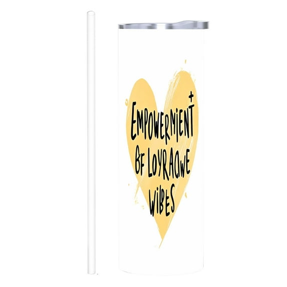 20 oz Stainless Steel Insulated Tumbler - Stylish White Can with Yellow ...