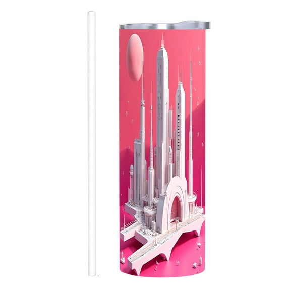 20 oz Stainless Steel Insulated Tumbler - Stylish White & Pink Design ...