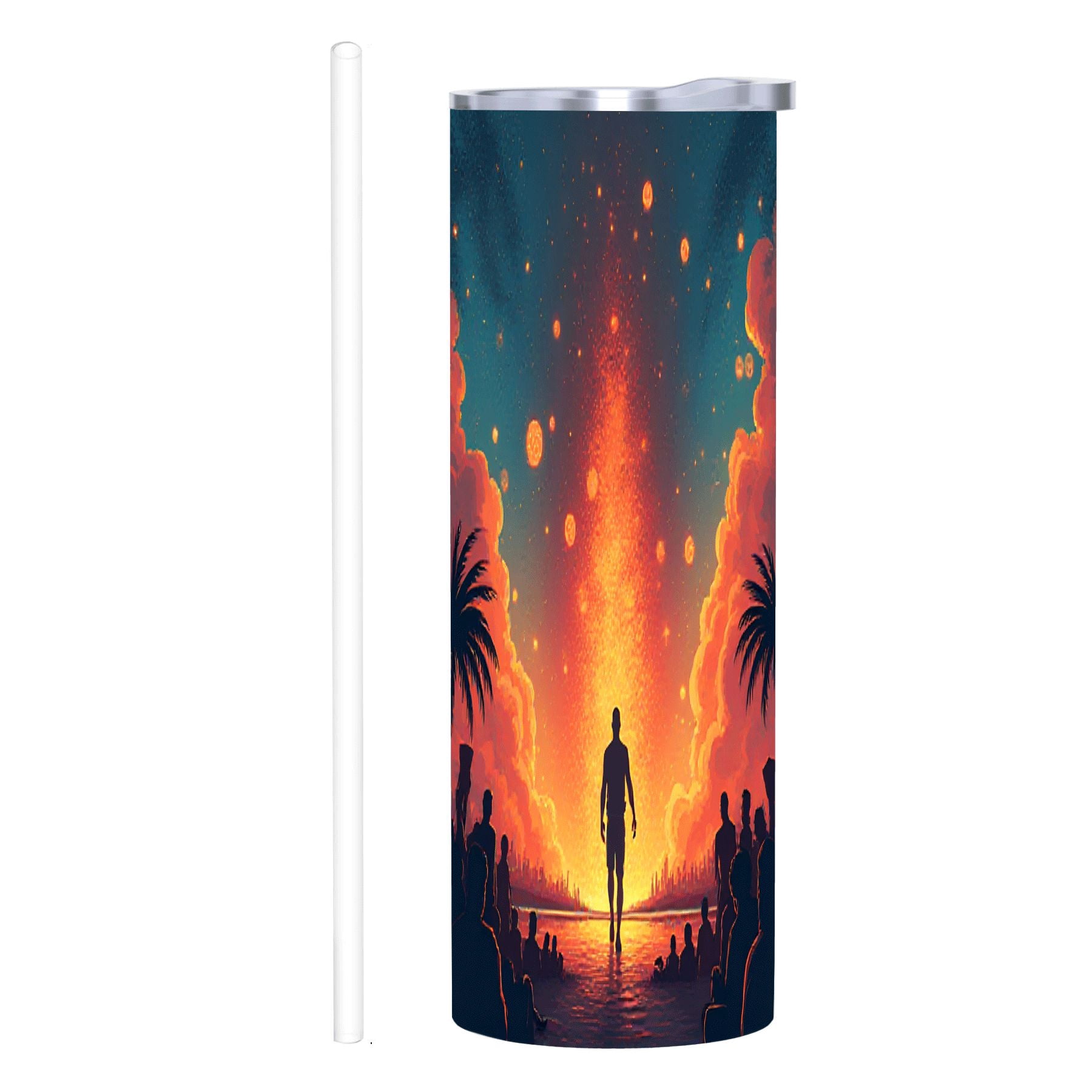 20 oz Stainless Steel Insulated Tumbler - Surreal Art Design with Fiery ...