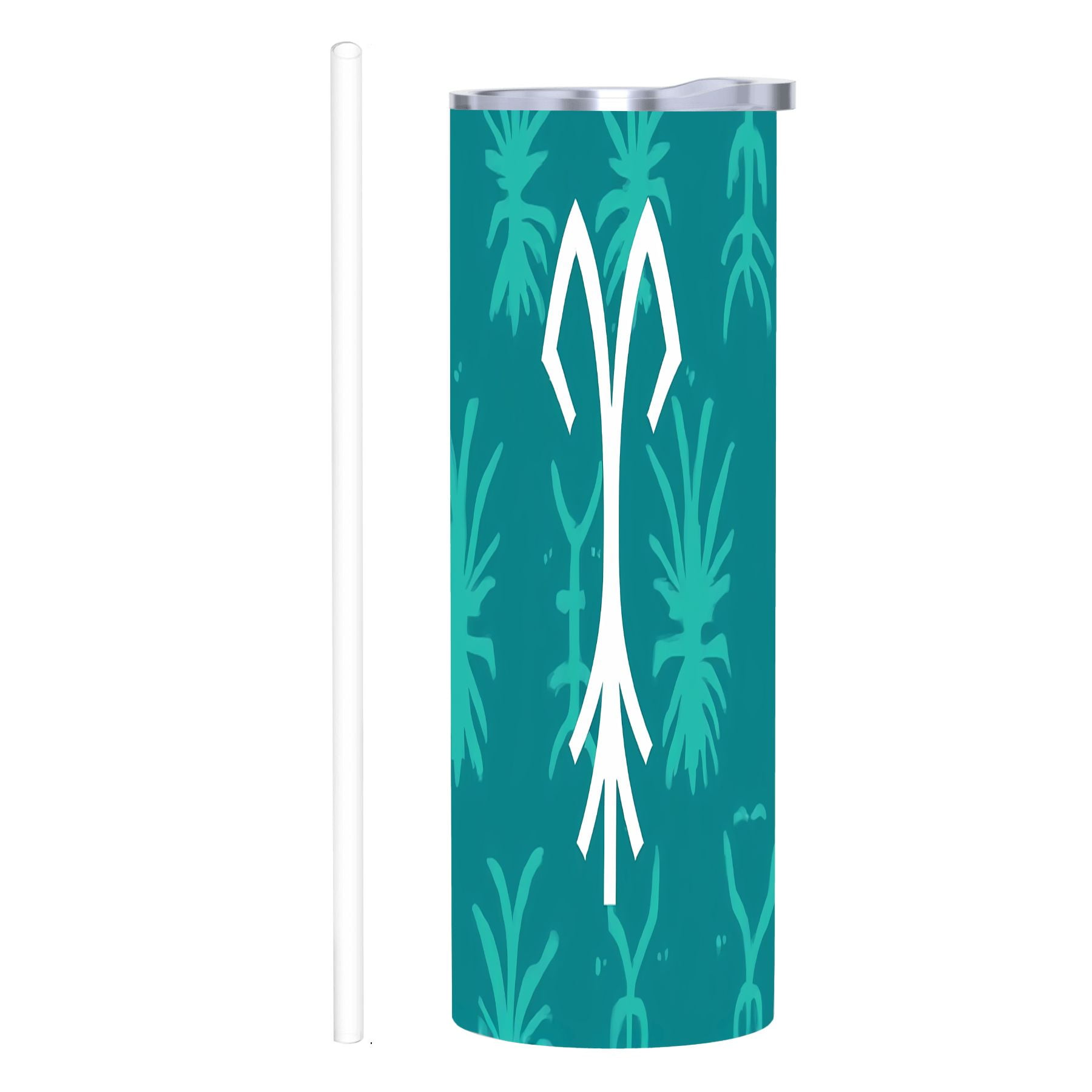 20 oz Stainless Steel Insulated Tumbler - Teal with Abstract Plant ...