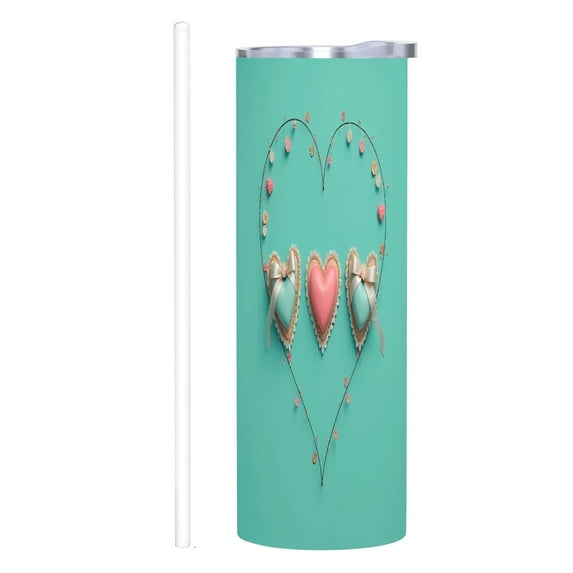 20 oz Stainless Steel Insulated Tumbler - Teal with Vintage Heart ...