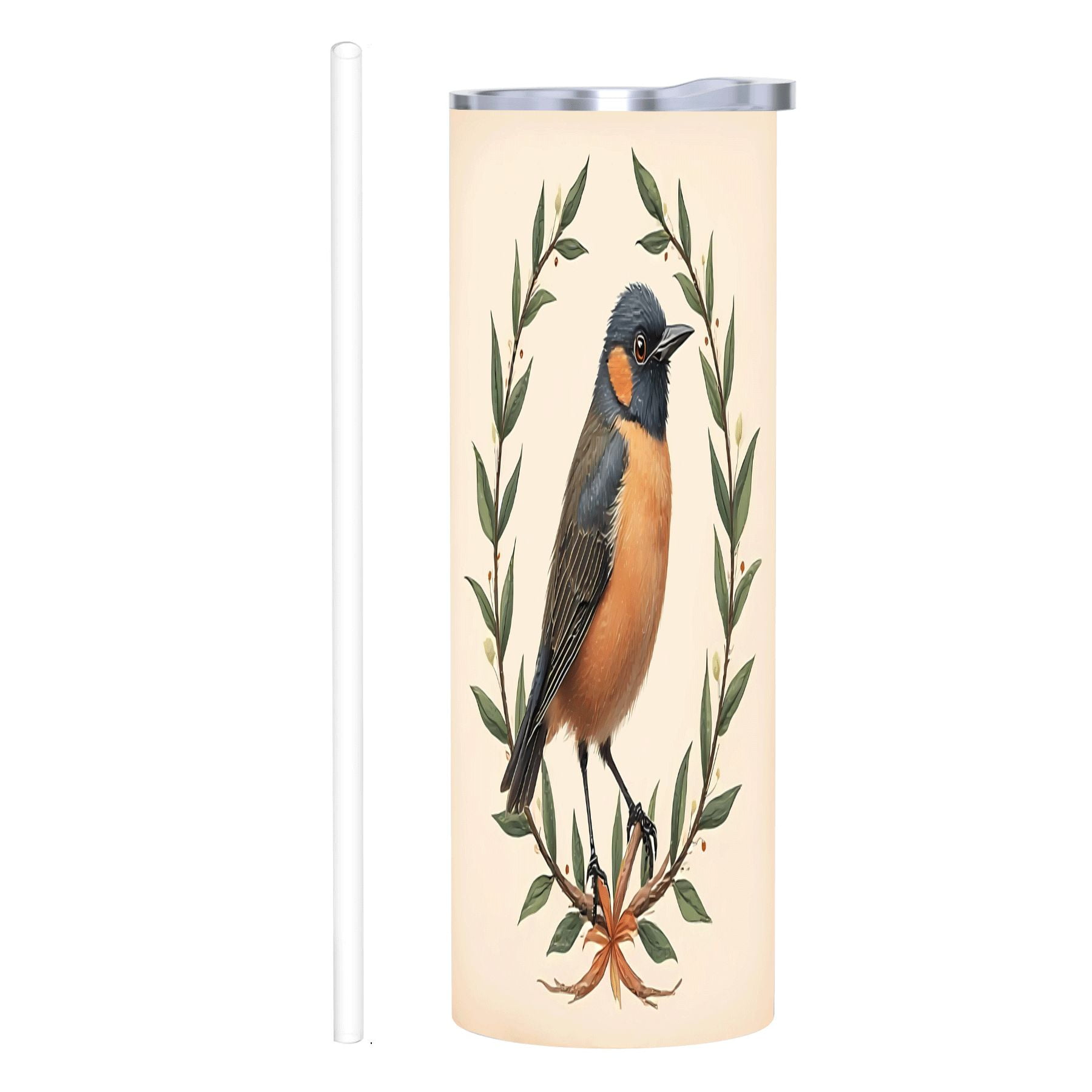 20 oz Stainless Steel Insulated Tumbler - Vibrant Bird & Leaf Design ...