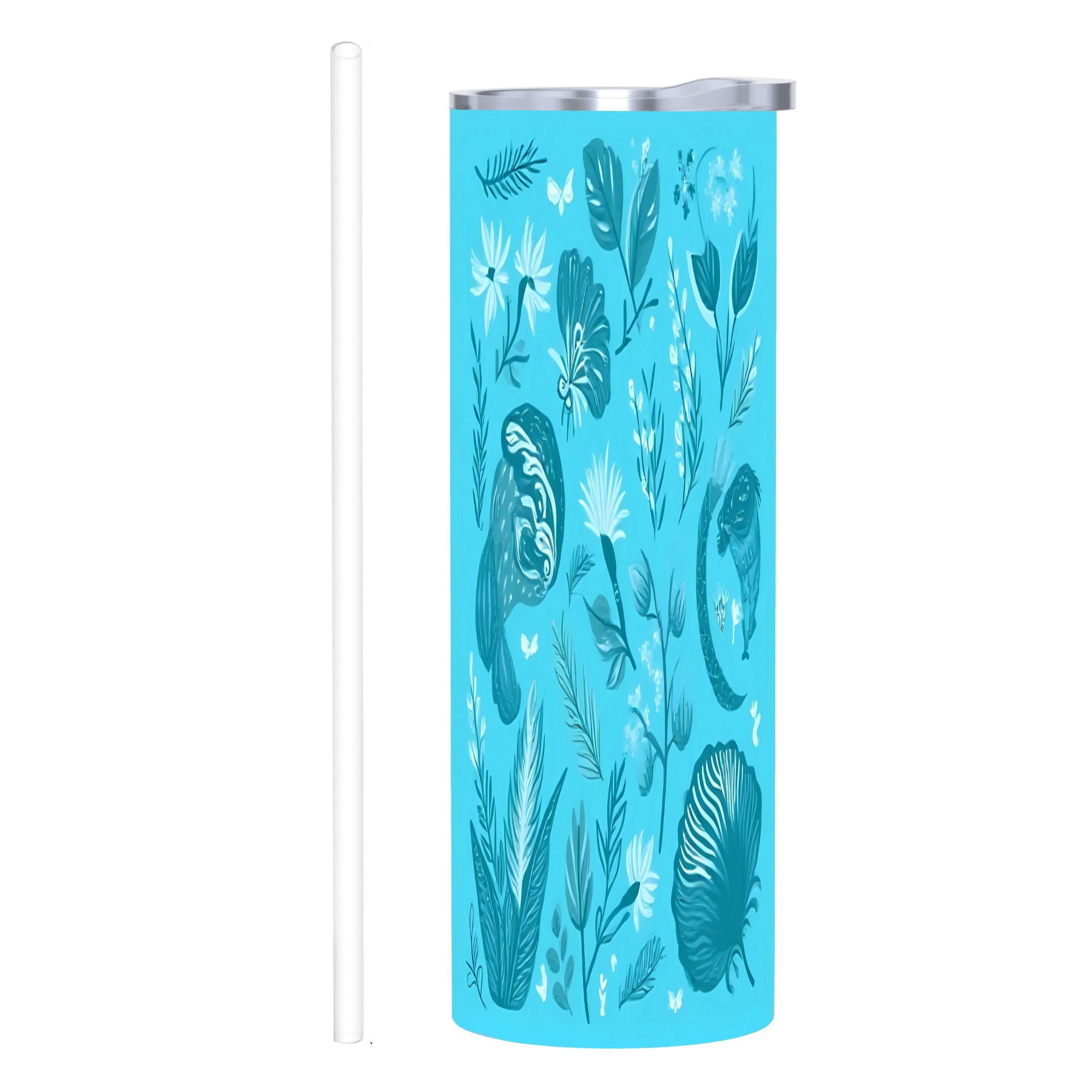 20 oz Stainless Steel Insulated Tumbler - Vibrant Blue Botanical Design ...