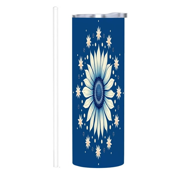 20 oz Stainless Steel Insulated Tumbler - Vibrant Blue Sunflower Design ...