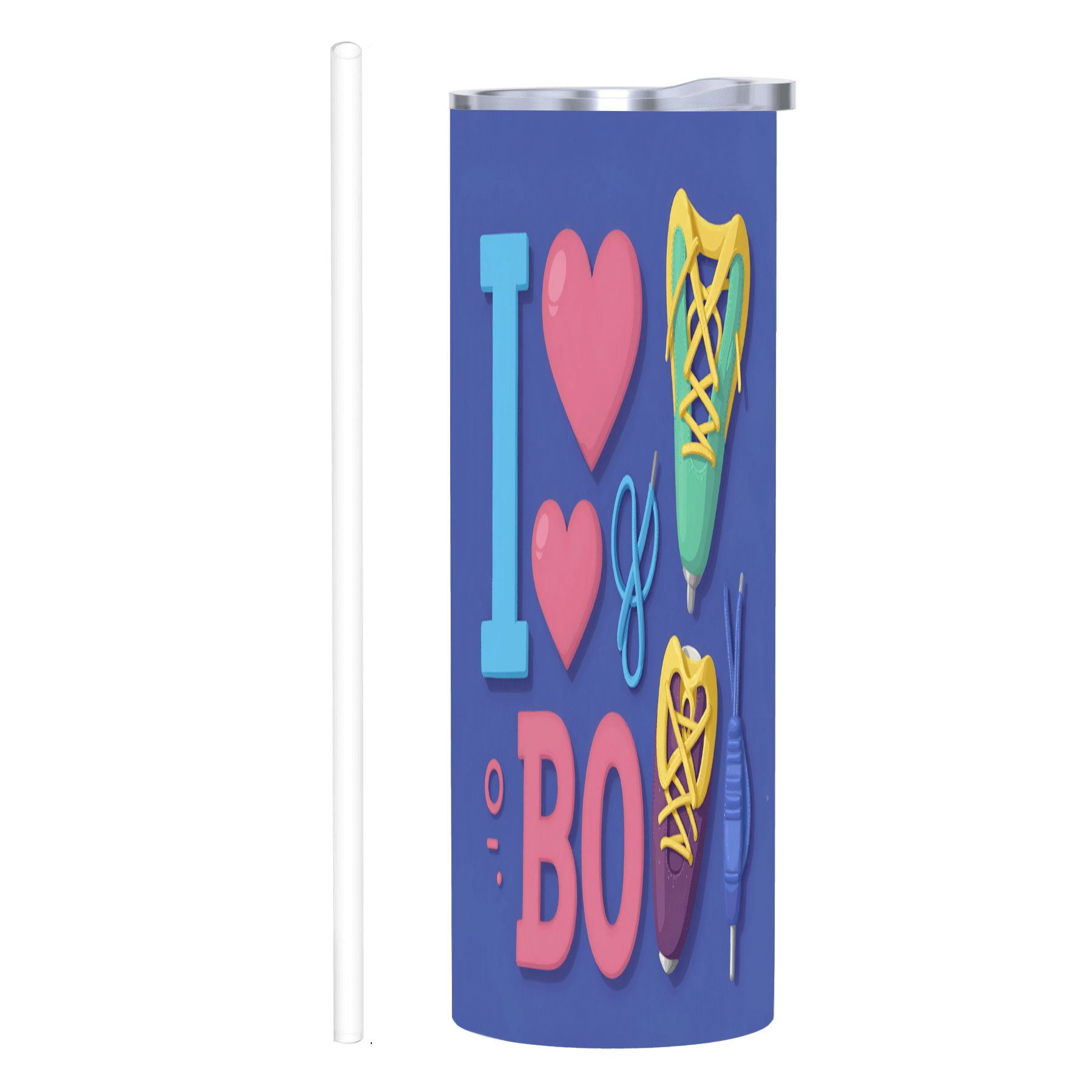 20 oz Stainless Steel Insulated Tumbler - Vibrant Blue with ' I ️ BO ...