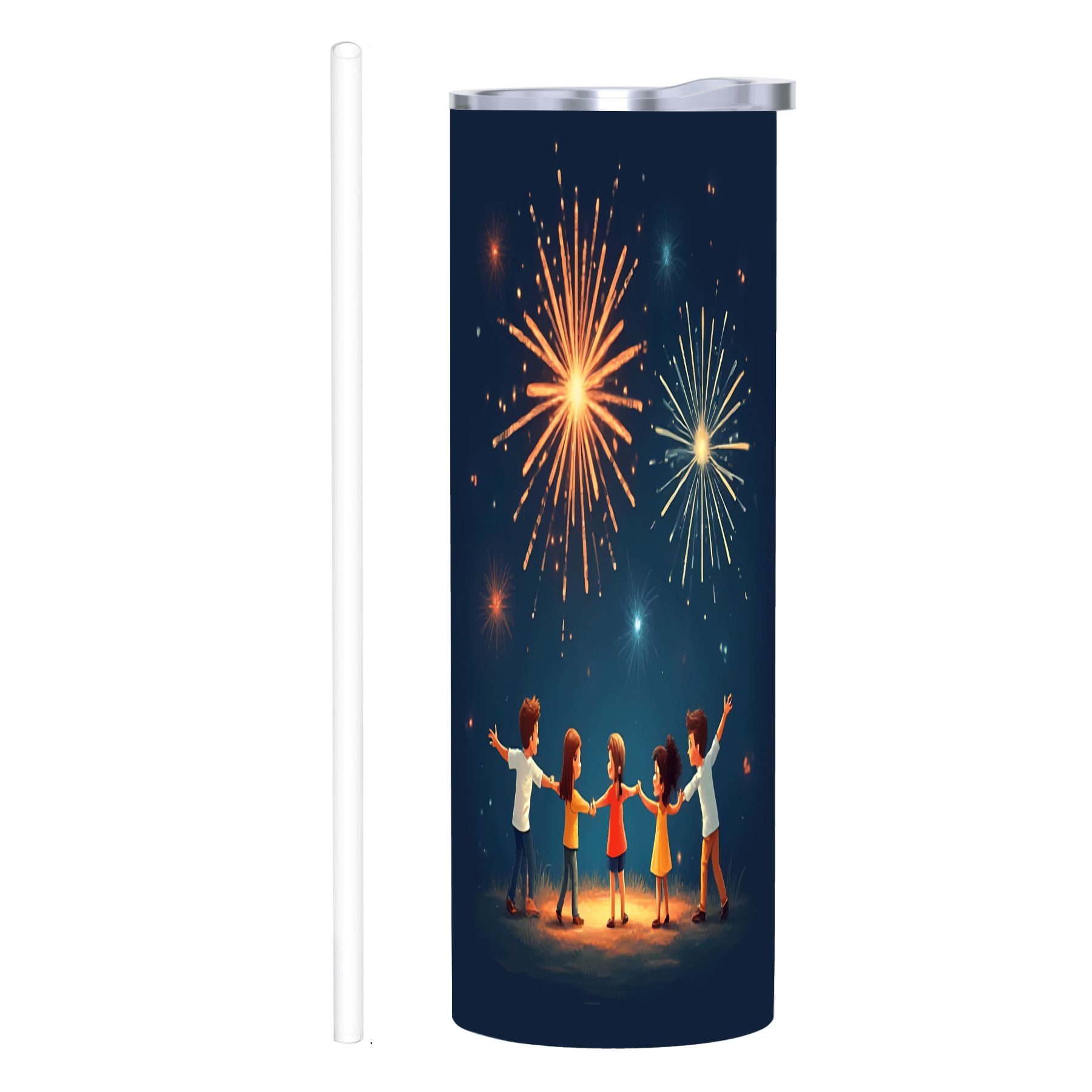 20 oz Stainless Steel Insulated Tumbler - Vibrant Fireworks Design with ...