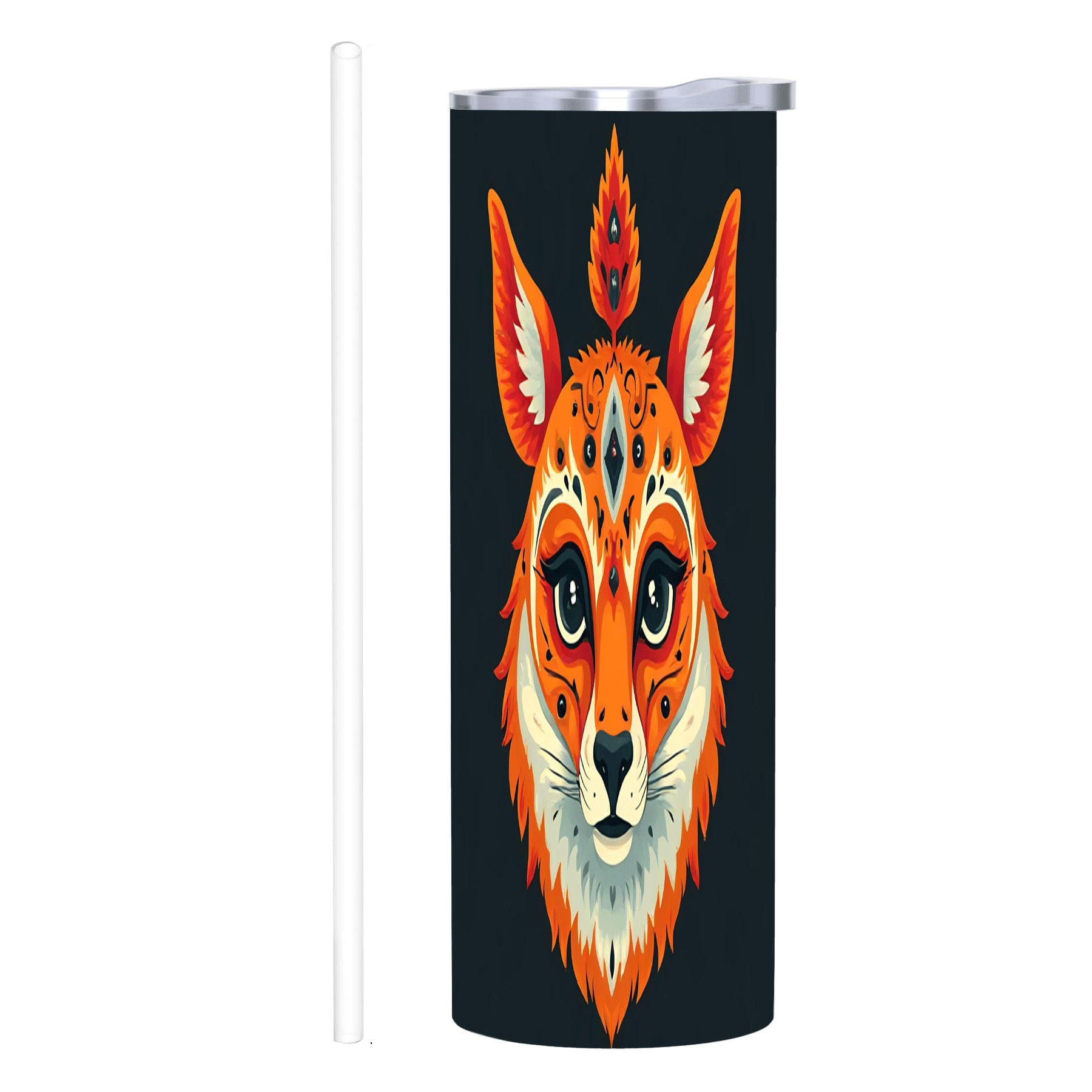 20 oz Stainless Steel Insulated Tumbler - Vibrant Fox Face Design ...