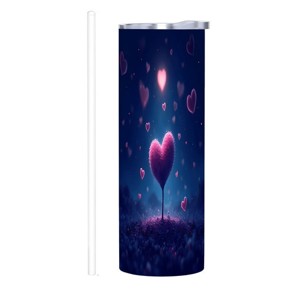 20 oz Stainless Steel Insulated Tumbler - Vibrant Pink Heart & Purple ...