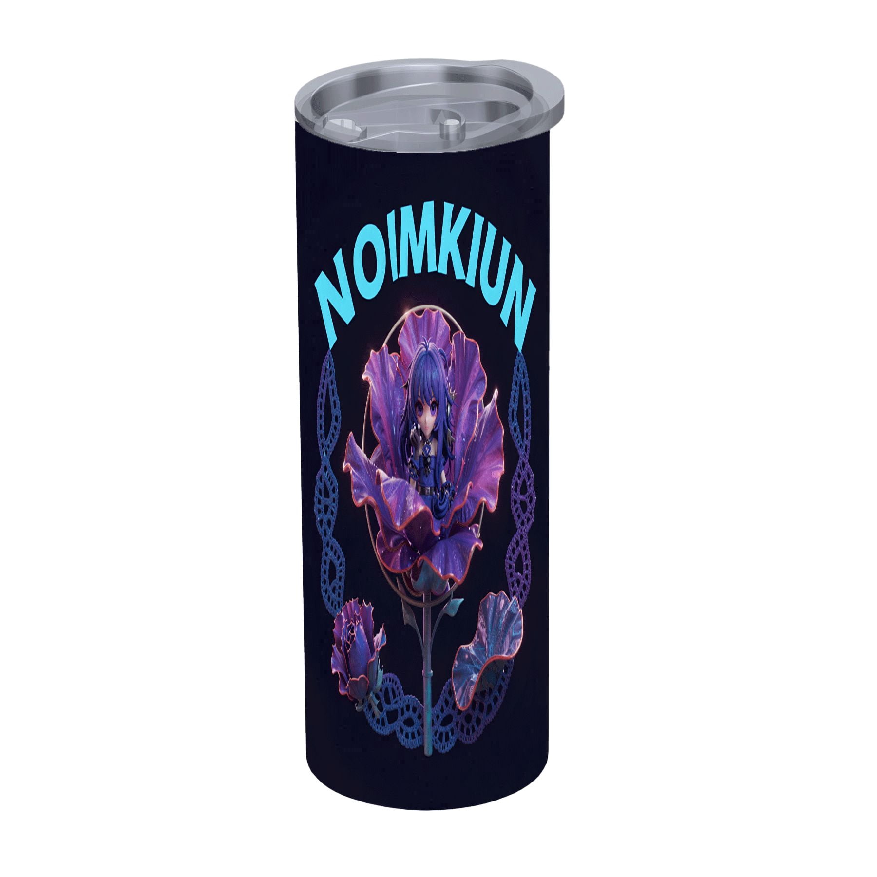 20 oz Stainless Steel Insulated Tumbler - Vibrant Purple & Blue Flower ...