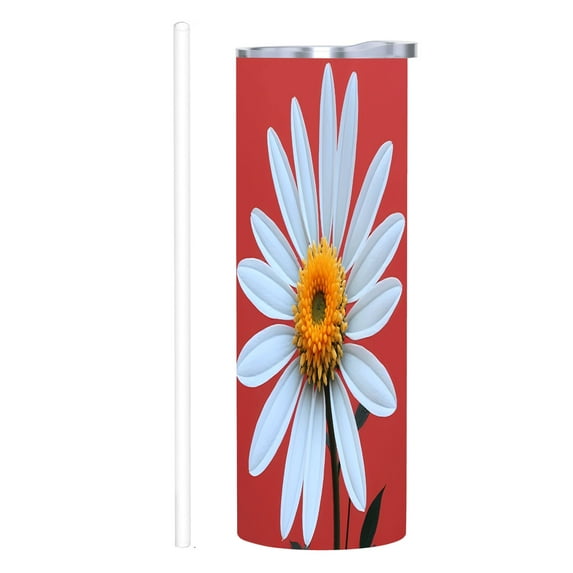 20 oz Stainless Steel Insulated Tumbler - Vibrant Red with White Daisy ...