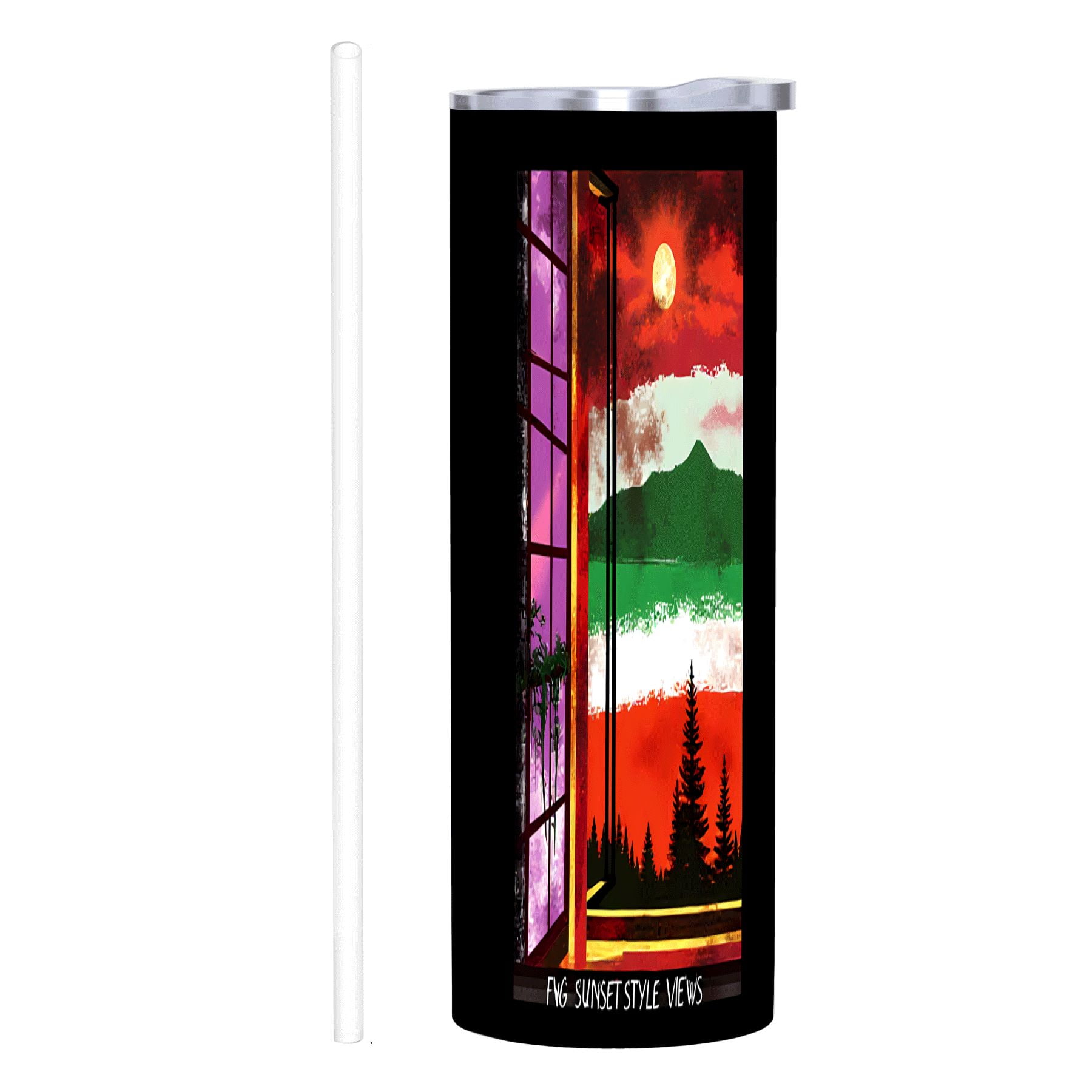 20 oz Stainless Steel Insulated Tumbler - Vibrant Sunset Scene with ...