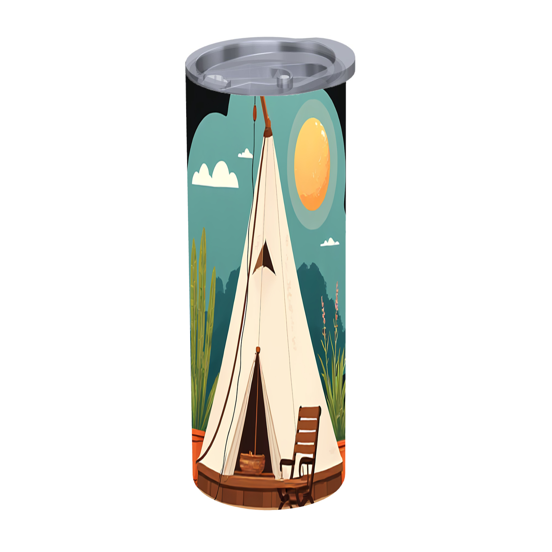 20 oz Stainless Steel Insulated Tumbler - Vibrant Tipi Tent Design with ...