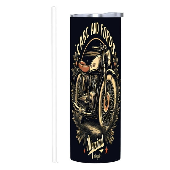 20 oz Stainless Steel Insulated Tumbler - Vintage Motorcycle Design Retro Art Double Wall Travel ...