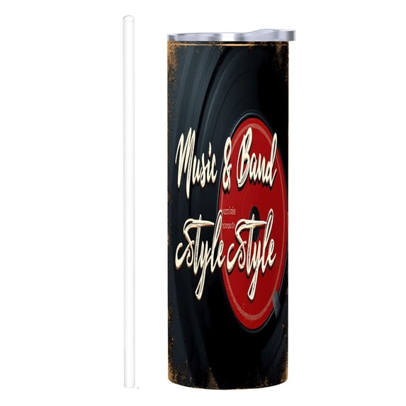 20 oz Stainless Steel Insulated Tumbler - Vintage Record Design Cursive ...