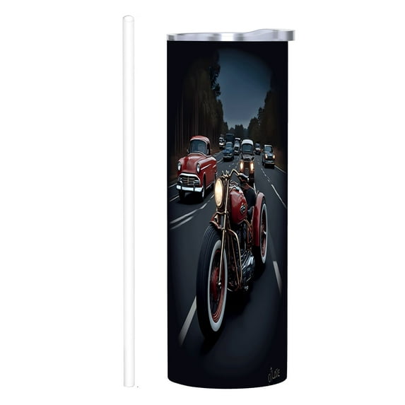 20 oz Stainless Steel Insulated Tumbler - Vintage Red Motorcycle Design ...
