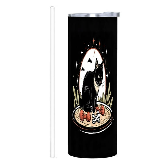 20 oz Stainless Steel Insulated Tumbler - Whimsical Black & White Cat ...