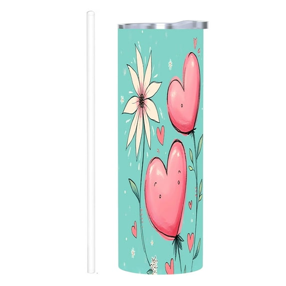 20 oz Stainless Steel Insulated Tumbler - Whimsical Pink Heart & Daisy ...