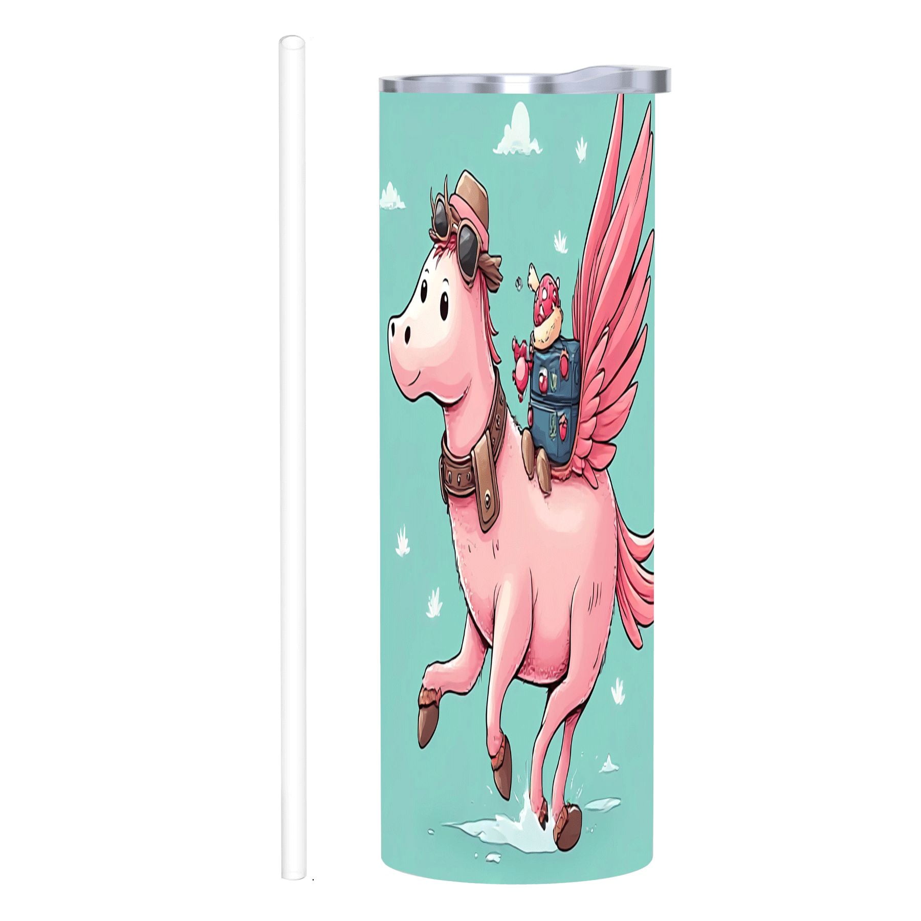 20 oz Stainless Steel Insulated Tumbler - Whimsical Pink Horse with ...