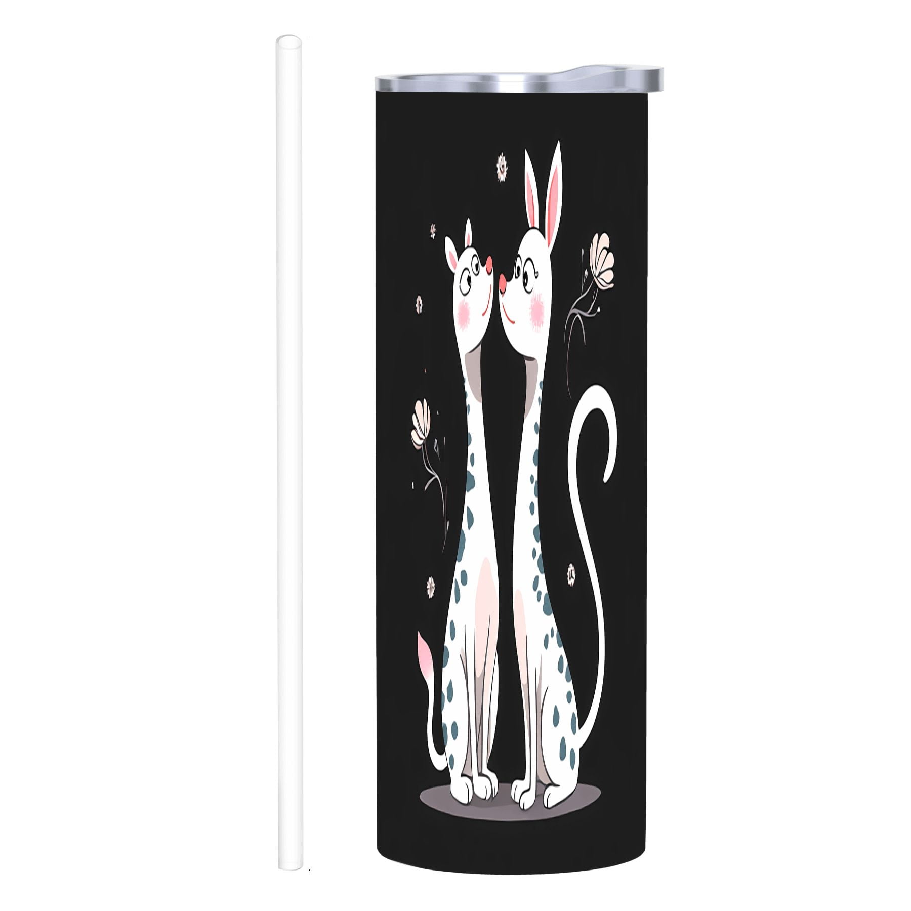 20 oz Stainless Steel Insulated Tumbler - Whimsical Rabbit & Cat Design ...