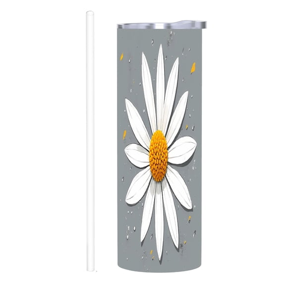 20 oz Stainless Steel Insulated Tumbler - White Daisy Design with ...