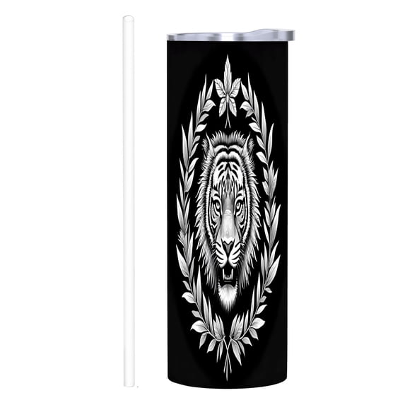 20 oz Stainless Steel Insulated Tumbler - White Tiger Face with Floral ...