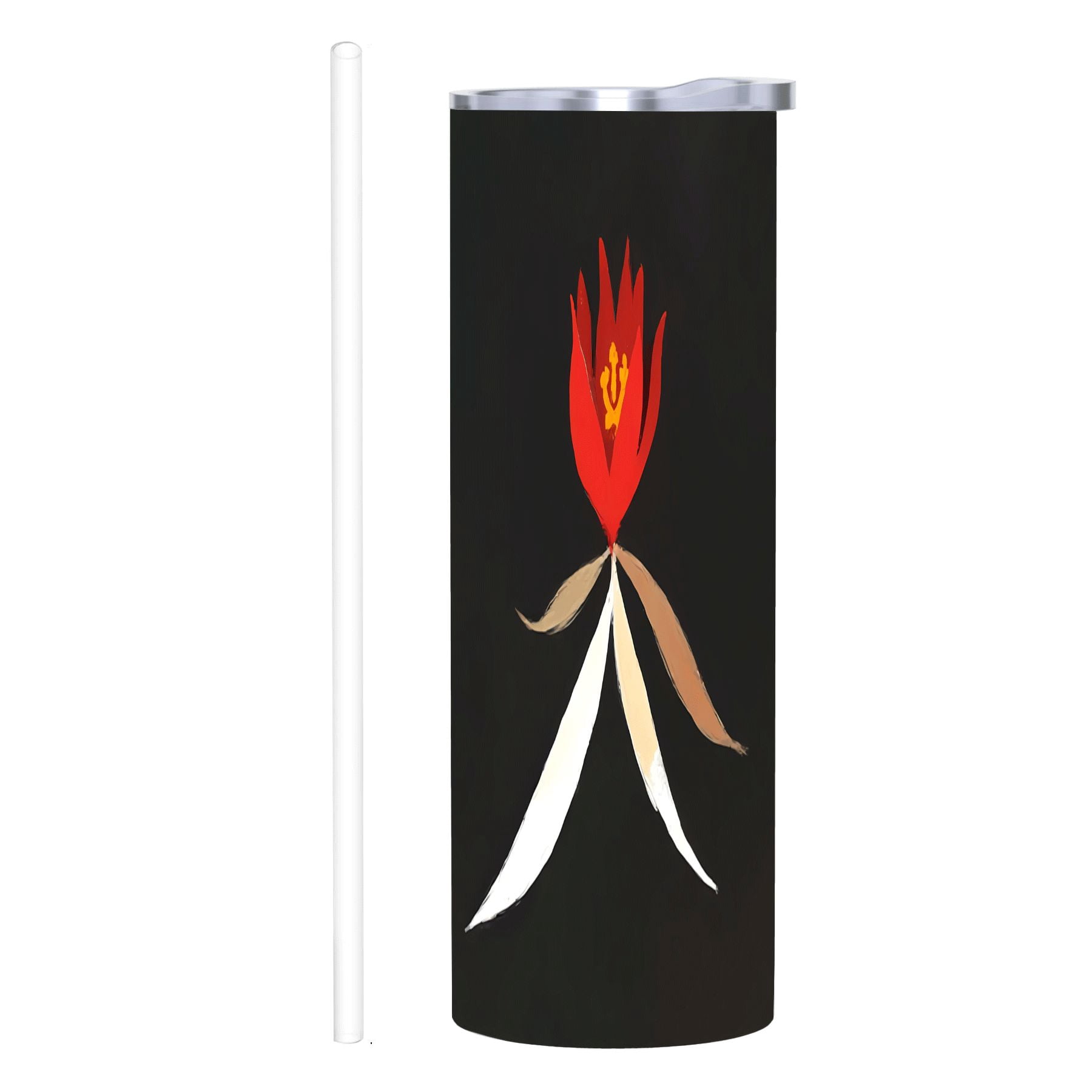 20 oz Stainless Steel Insulated Tumbler with Artistic Red Flower Design ...