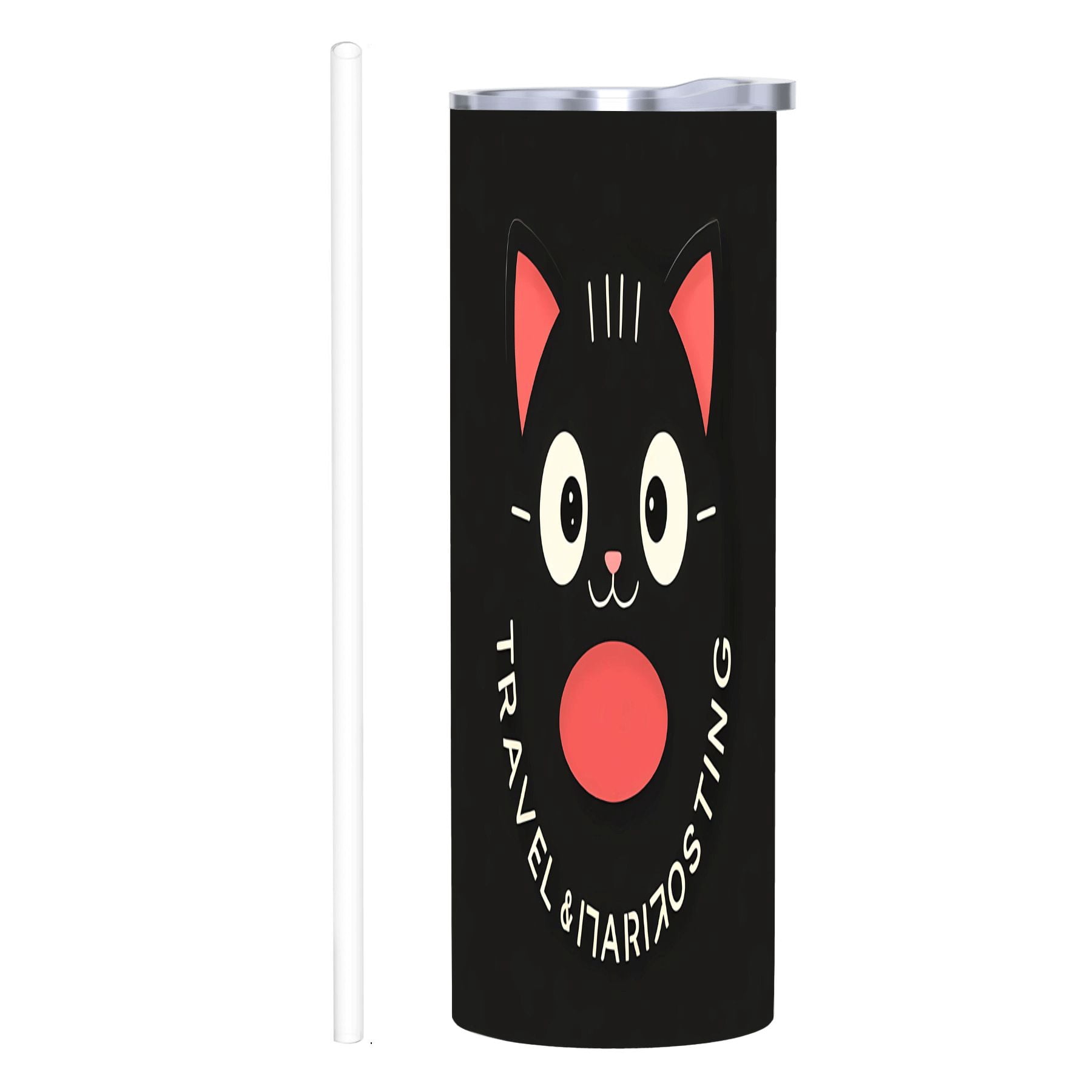 20 oz Stainless Steel Insulated Tumbler with Cartoon Black Cat Design ...