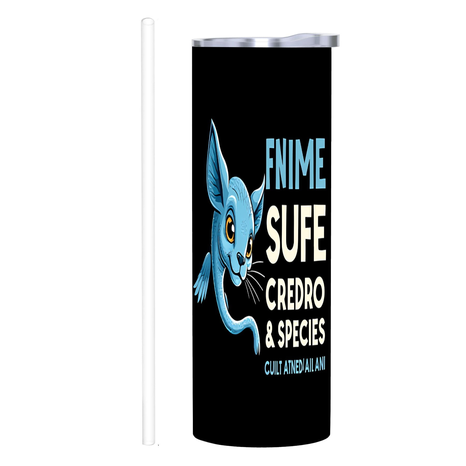 20 oz Stainless Steel Insulated Tumbler with Cartoon Blue Cat Design ...