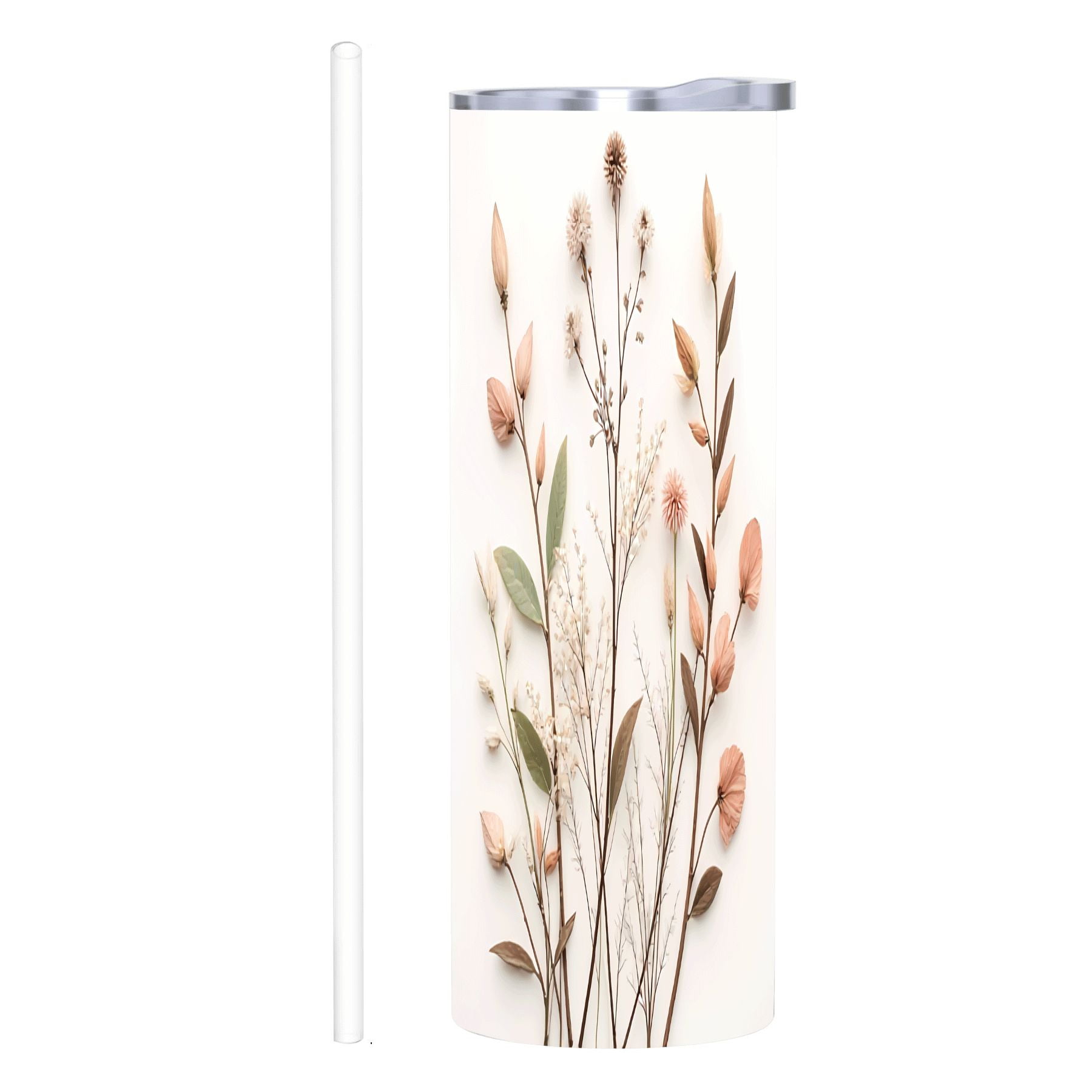 20 oz Stainless Steel Insulated Tumbler with Dried Plants & Flowers ...