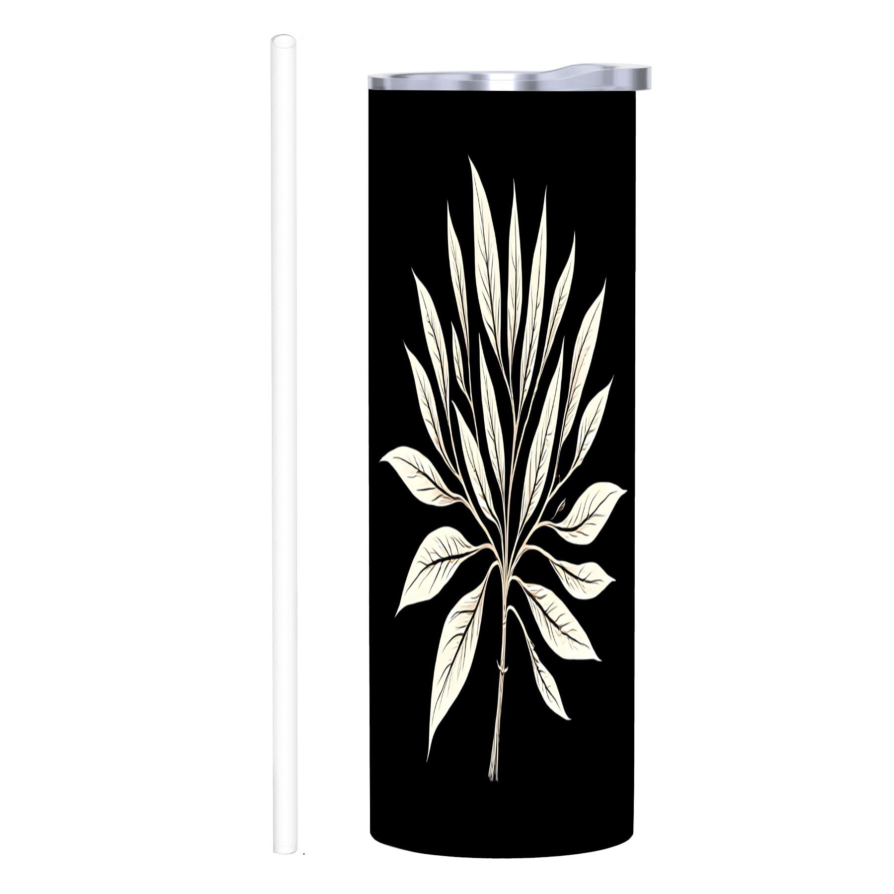 20 oz Stainless Steel Insulated Tumbler with Elegant Cream Plant Design ...