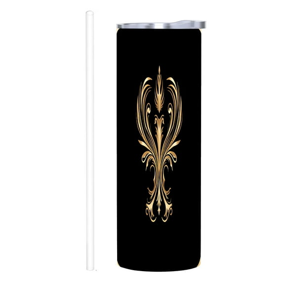 20 oz Stainless Steel Insulated Tumbler with Elegant Gold Floral Design ...