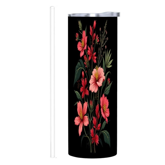 20 oz Stainless Steel Insulated Tumbler with Floral Design - Red & Pink ...