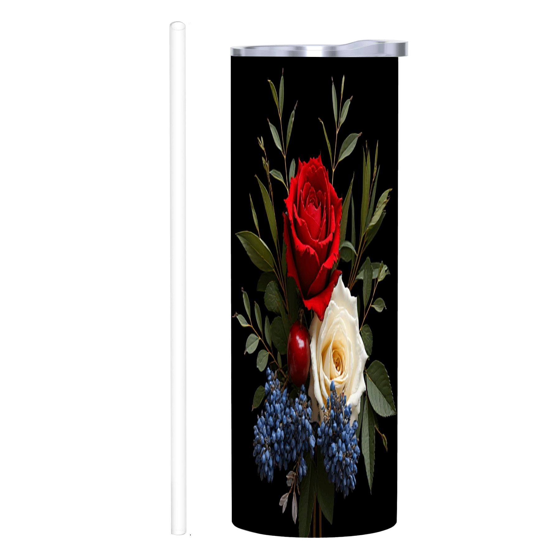 20 oz Stainless Steel Insulated Tumbler with Floral Design - Red ...