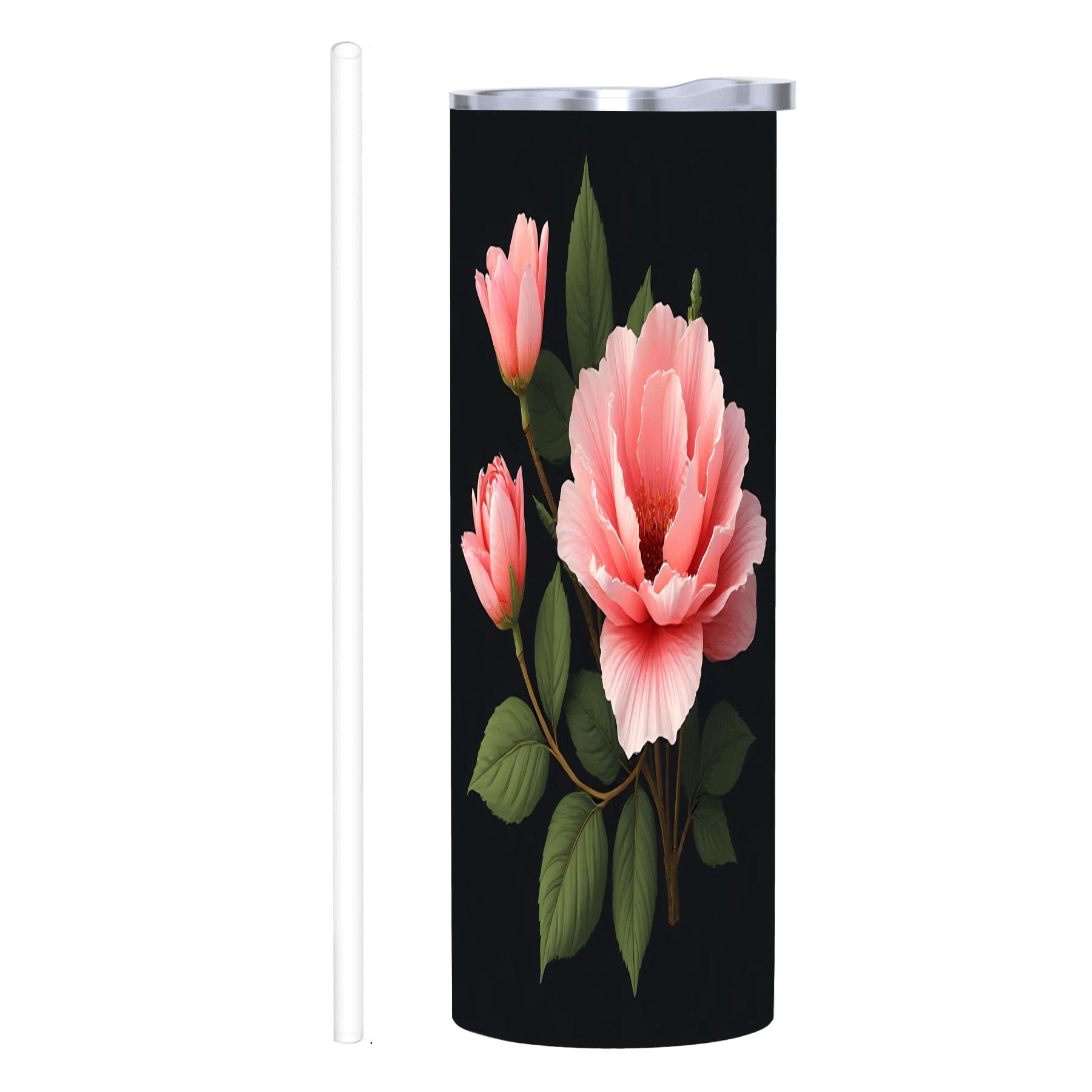 20 oz Stainless Steel Insulated Tumbler with Floral Peony Design ...