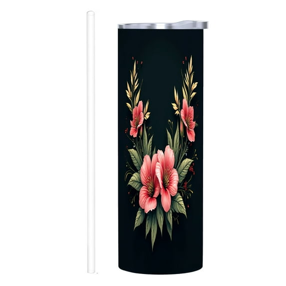 20 oz Stainless Steel Insulated Tumbler with Floral Pink & Green Design ...