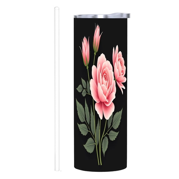 20 oz Stainless Steel Insulated Tumbler with Floral Pink Roses Design ...