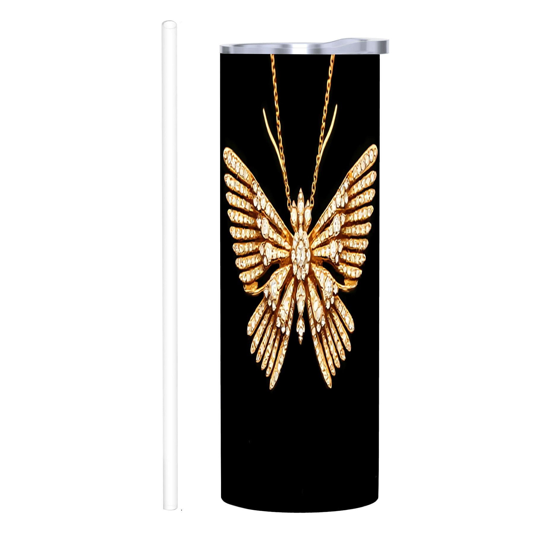 20 oz Stainless Steel Insulated Tumbler with Gold Butterfly Gemstone ...