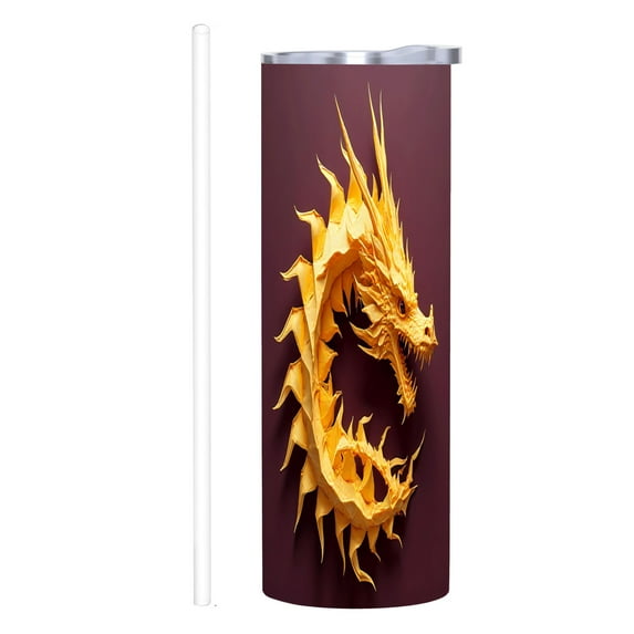 20 oz Stainless Steel Insulated Tumbler with Golden Dragon Design ...