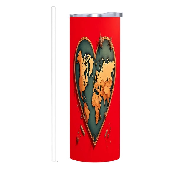 20 oz Stainless Steel Insulated Tumbler with Heart-Shaped World Map ...